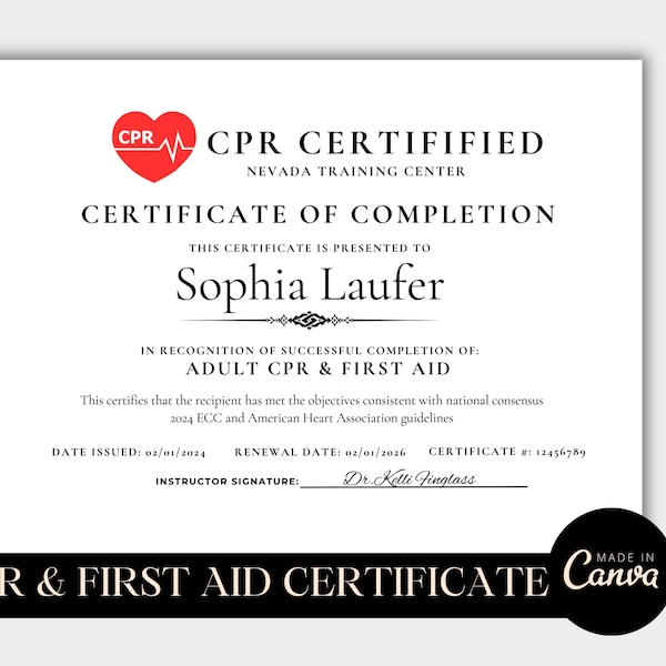 First Aid Cpr Certificate - Etsy
