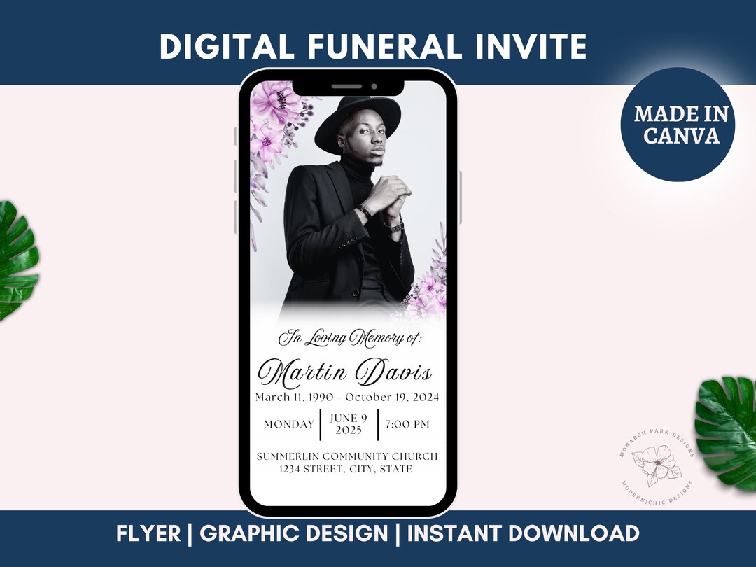 Animated Funeral Video Invitation, Male Funeral Program, Celebration of ...