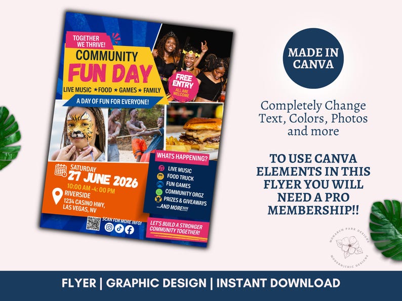 Community Fun Day Flyer Template, Block Party, Summer Festival (8.5x11 ...