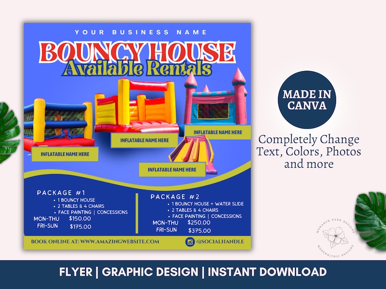 Editable Flyer Template, Bounce House Flyer, Kids Bouncy House, Jump ...