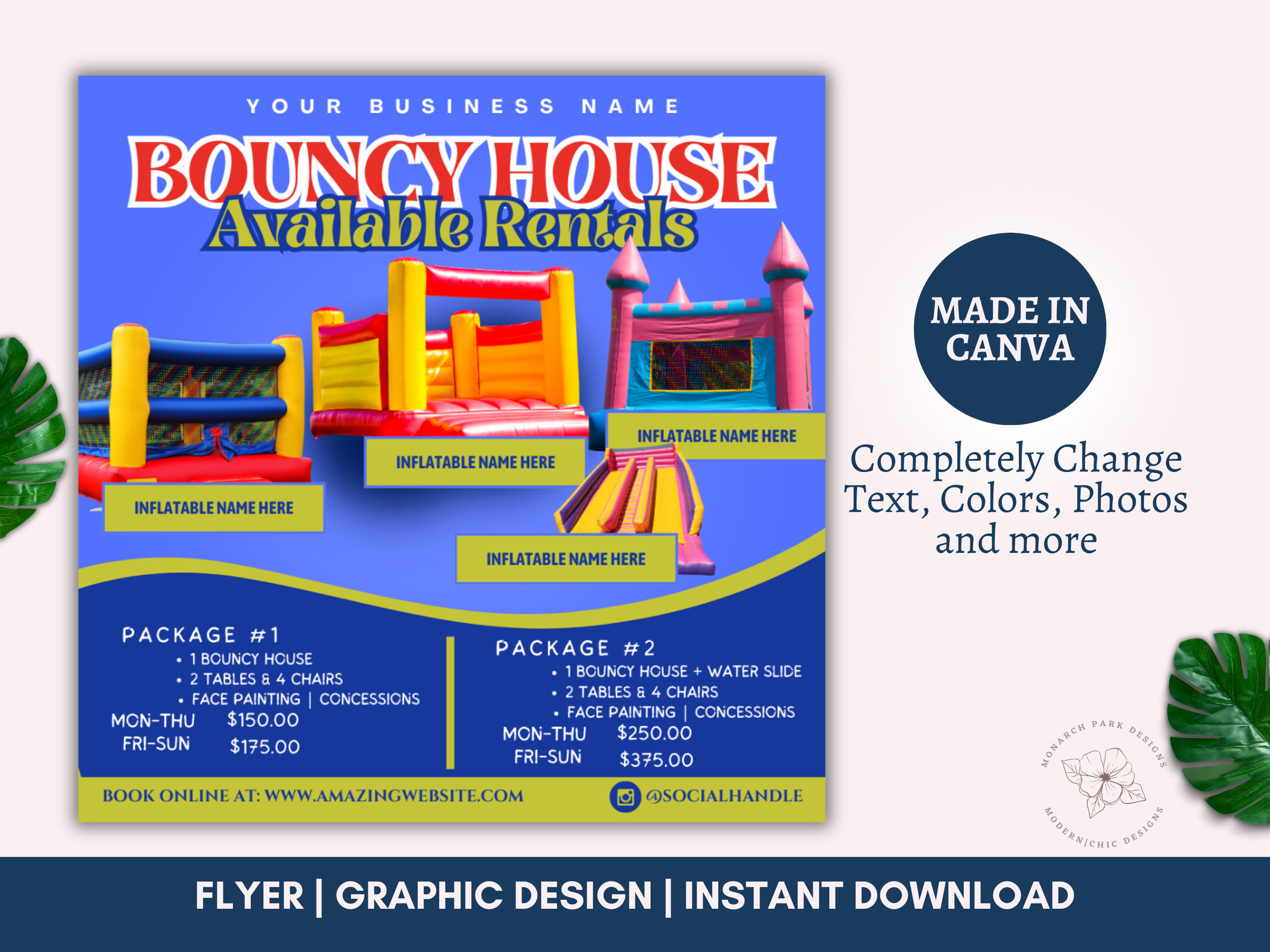 Editable Flyer Template, Bounce House Flyer, Kids Bouncy House, Jump ...