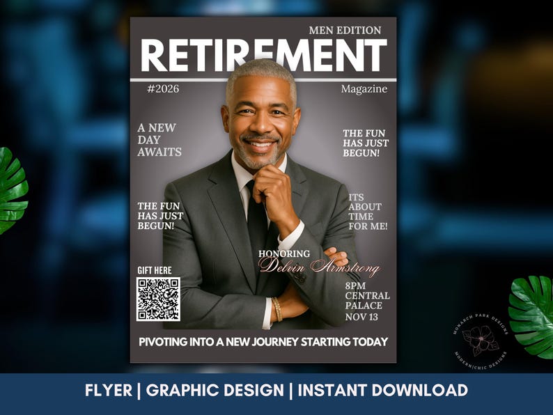 Men's Retirement Magazine Flyer Template, Canva Invitation (digital ...