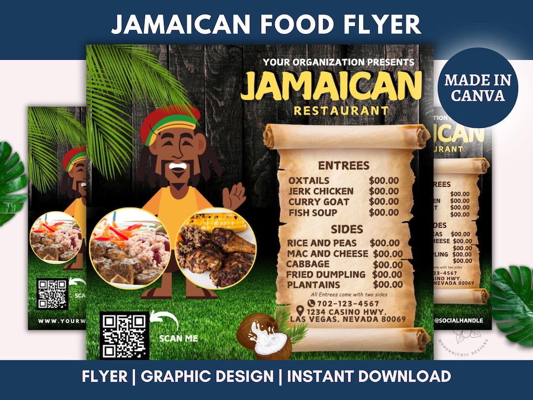 Editable Jamaican Food Restaurant Flyer: Canva Menu Template - Etsy