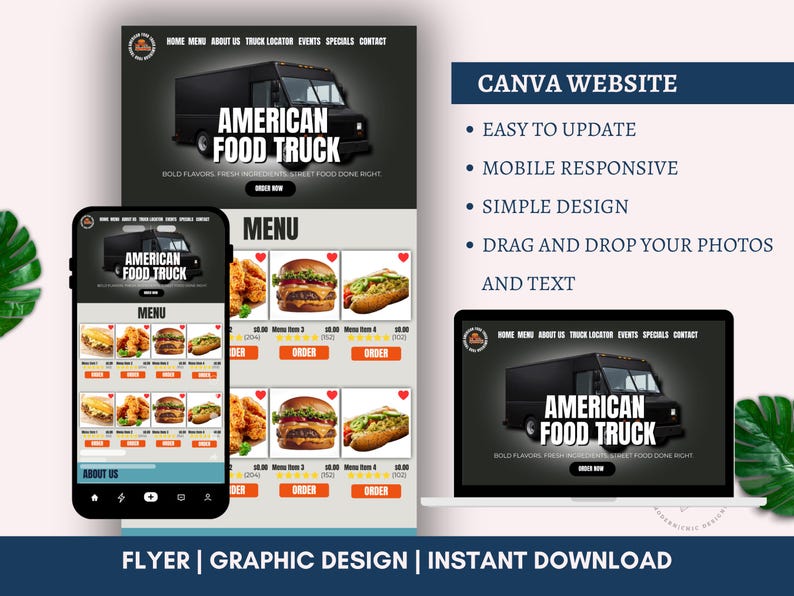 Food Truck Website Template Canva, Mobile Restaurant Design - Etsy