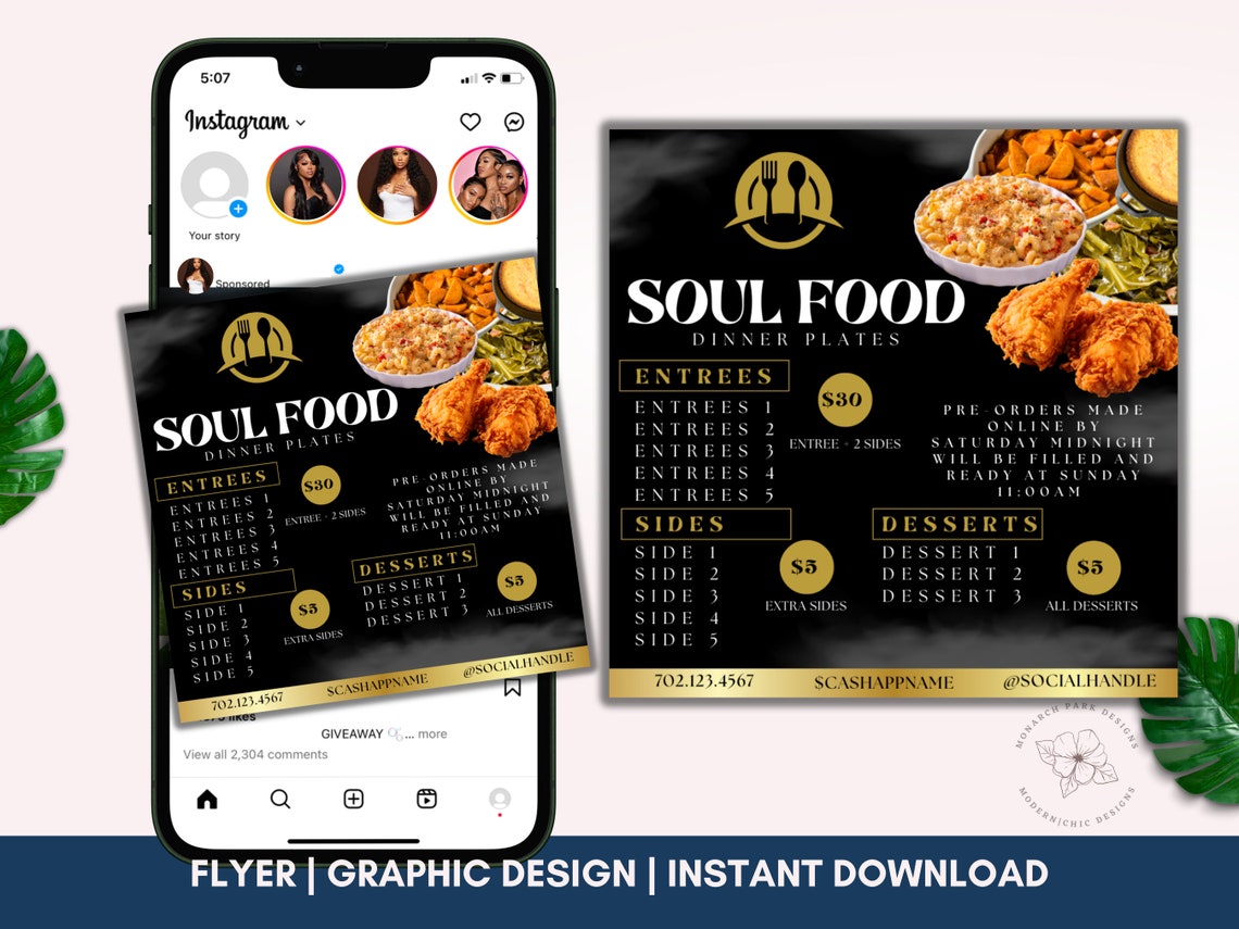 Editable Soul Food Flyer: Restaurant Specials, Canva Template - Etsy