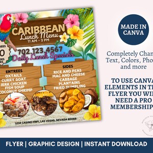 Editable Caribbean Food Flyer: Restaurant Lunch Specials (canva ...