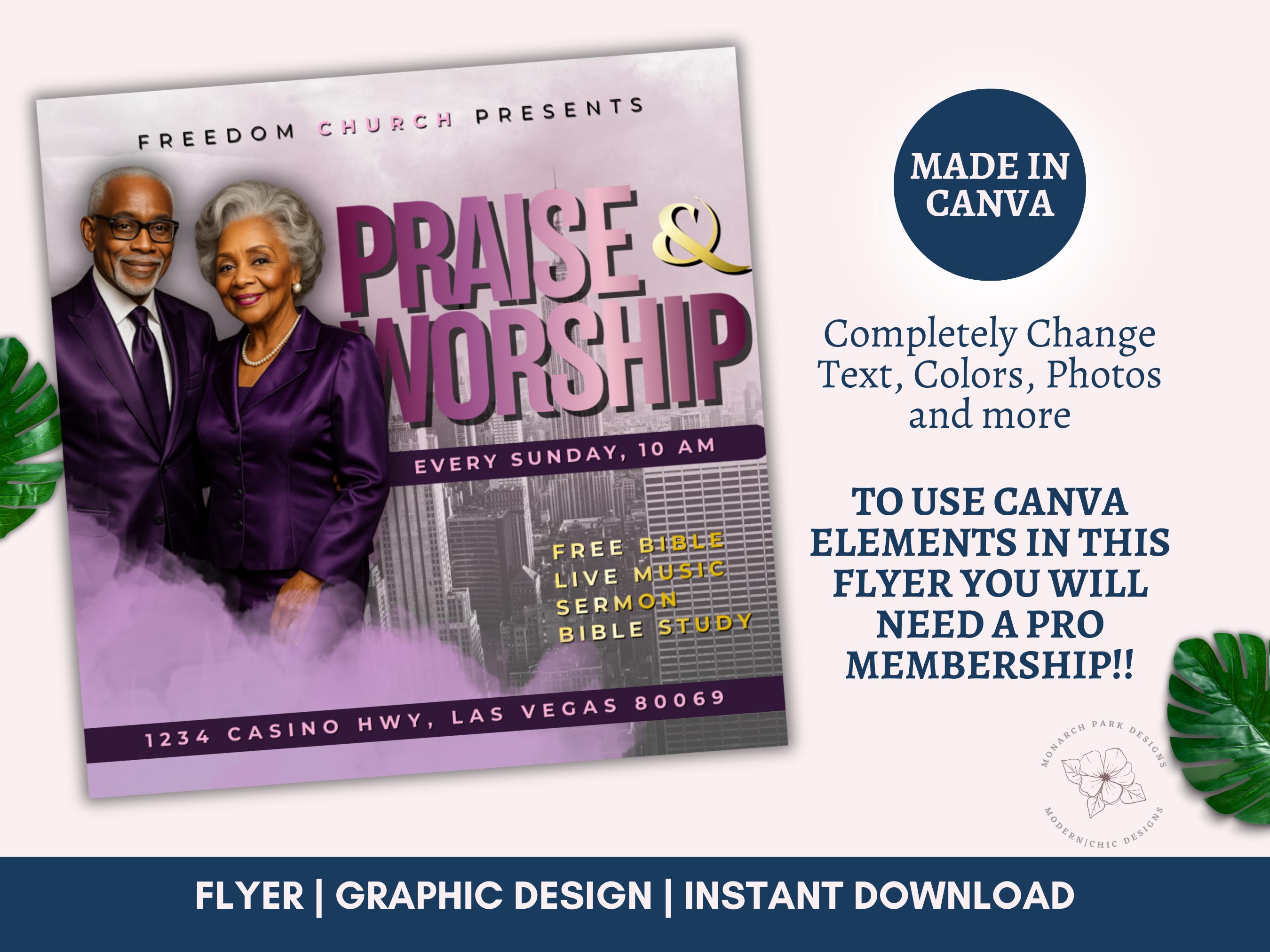 Praise and Worship Church Flyer, Sunday Service Canva Template, Pastor ...