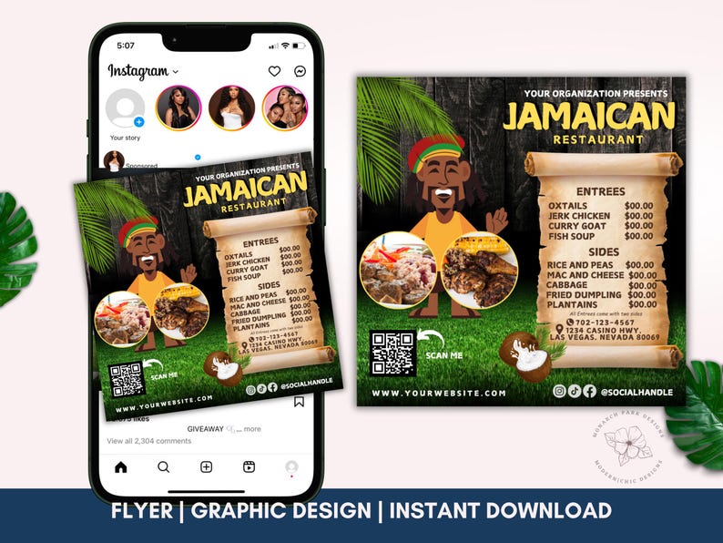 Editable Jamaican Food Restaurant Flyer: Canva Menu Template - Etsy