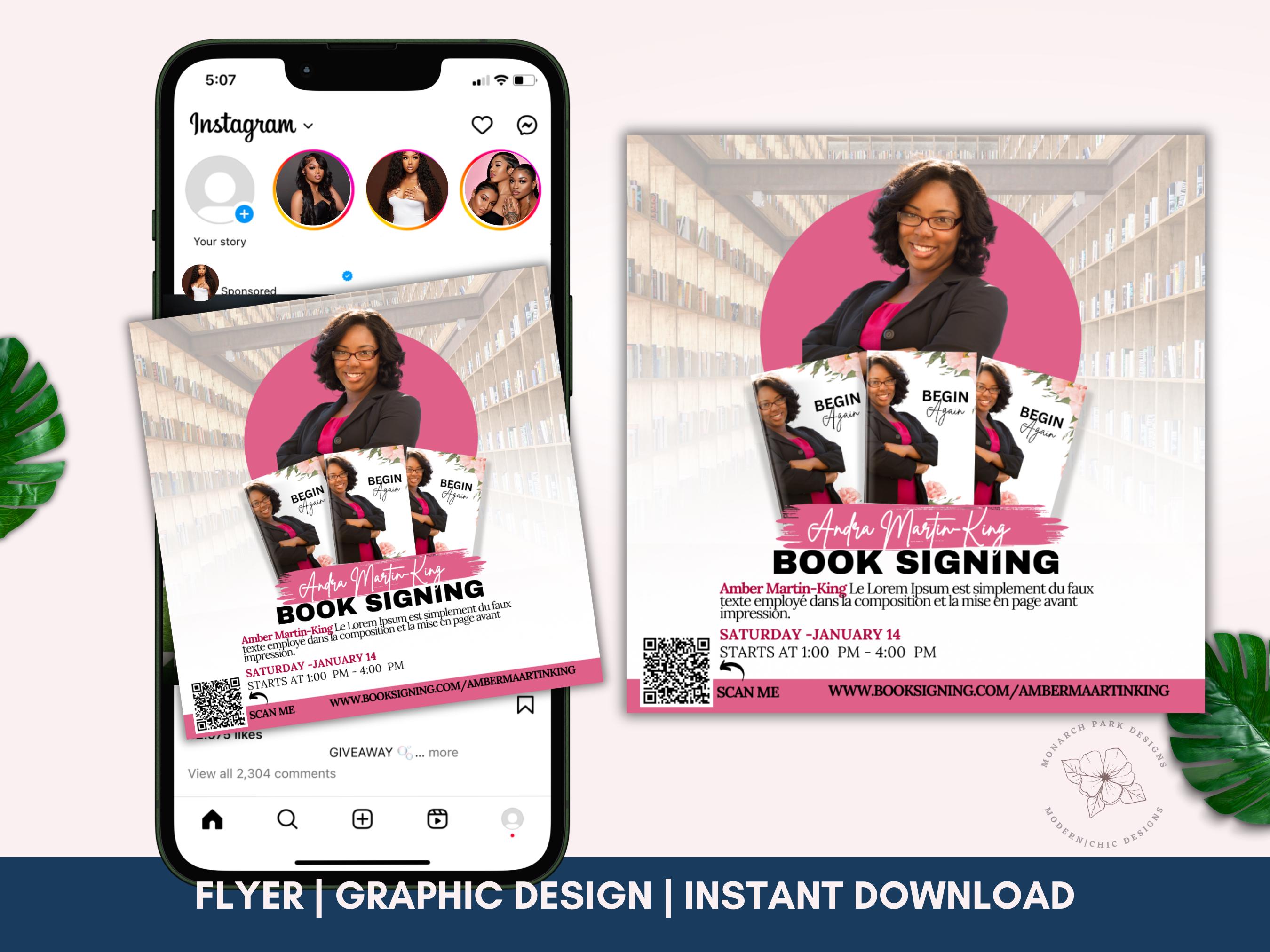 Editable Book Signing Flyer: Author Book Launch Template (canva Edit ...