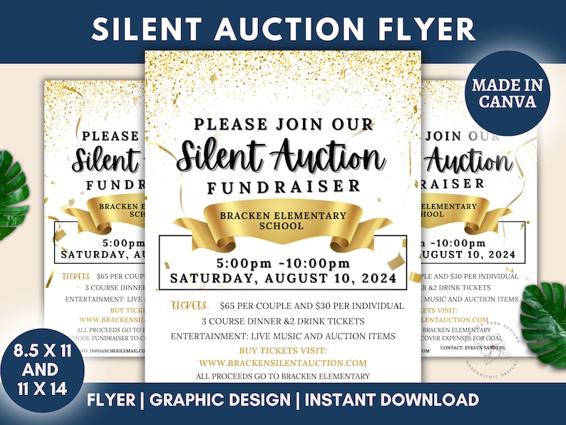 Editable Silent Auction Flyer: School Fundraiser PTA PTO (canva ...