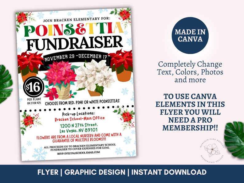 Poinsettia Fundraiser Flyer, Christmas School Church Pto Pta, Holiday ...