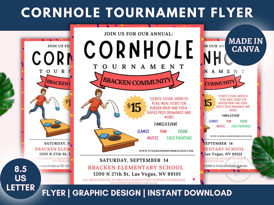 Editable Cornhole Tournament Flyer Template, Business School Church ...
