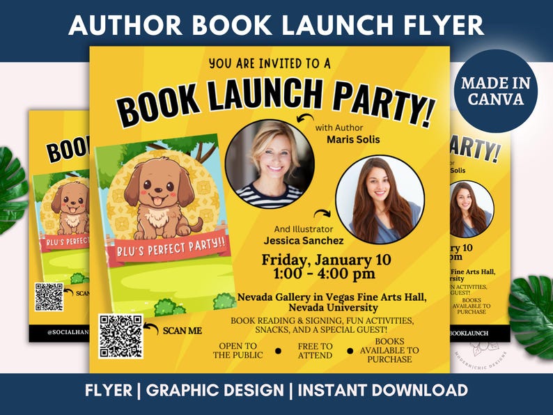Editable Author Book Launch Party Flyer: Canva Template (digital ...