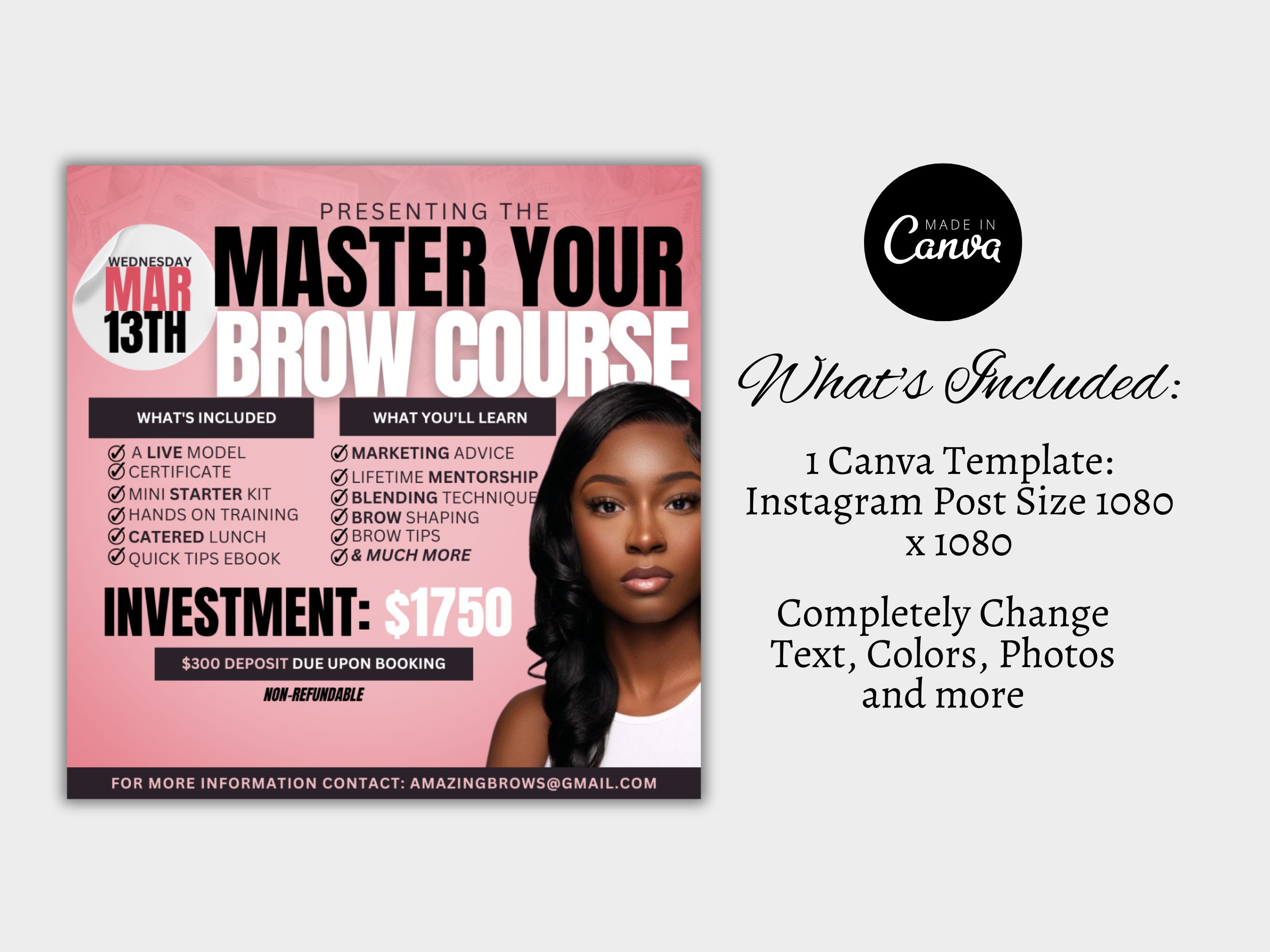 Brow Training Flyer, Editable Ombre Brows Course Template, Brow Class ...