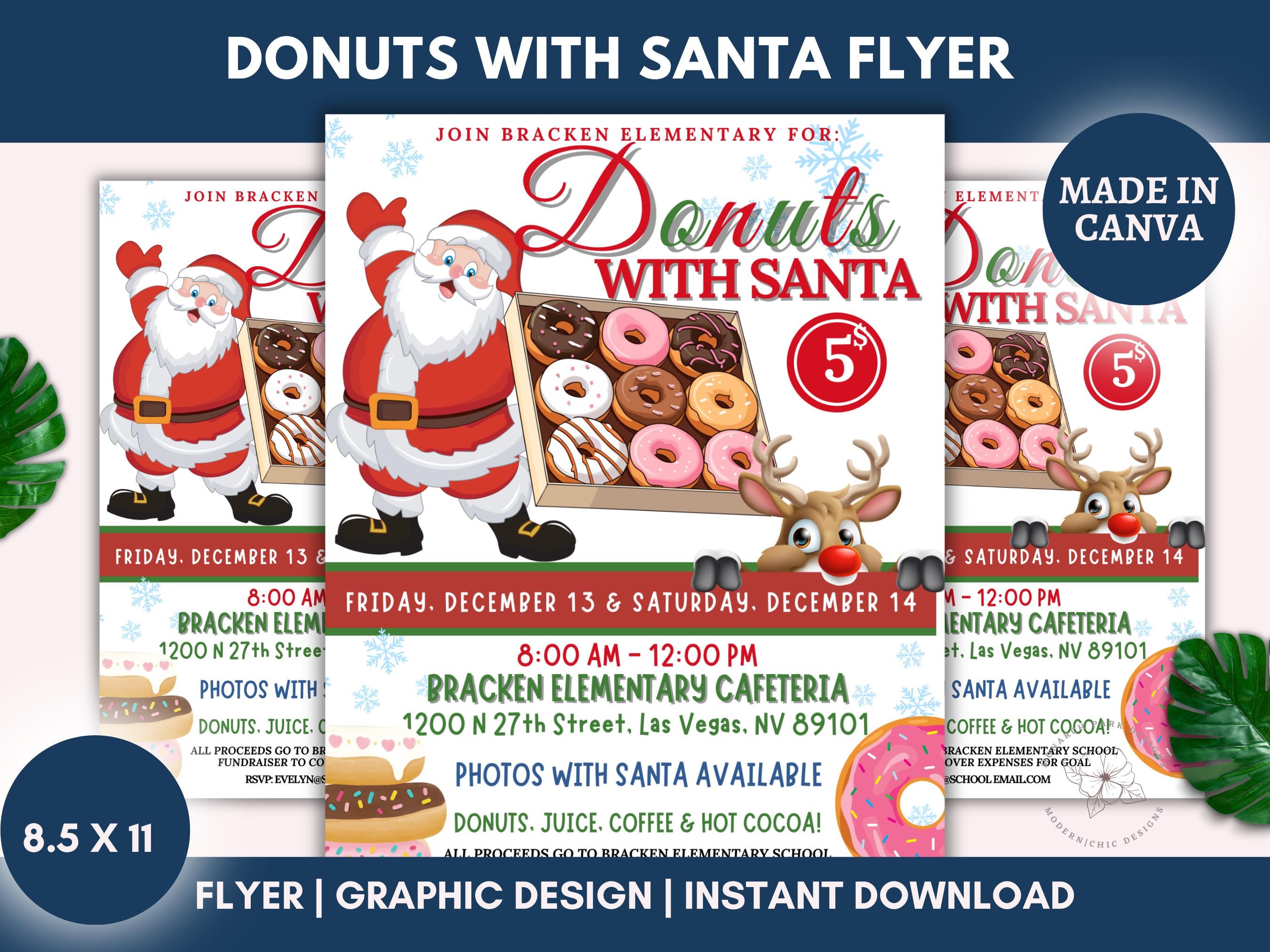Editable Donuts With Santa Flyer, Breakfast With Santa Invite Kid ...
