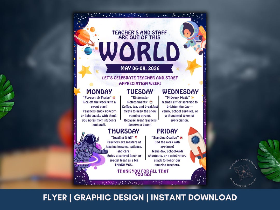 Space Teacher Appreciation Week Flyer, Editable School Staff Poster ...