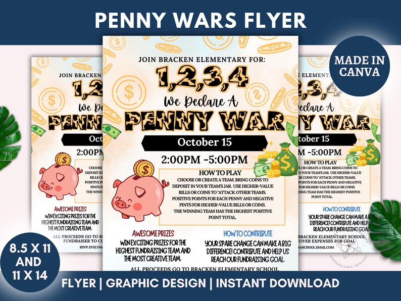 Editable Penny War Flyer, PTO PTA, Booster Club Event, Community School ...