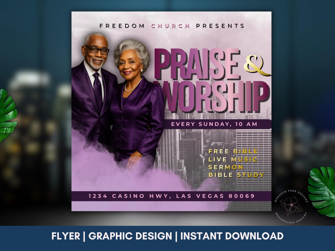 Praise and Worship Church Flyer, Sunday Service Canva Template, Pastor ...