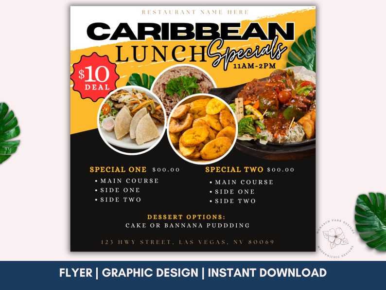 Editable Caribbean Food Flyer: Restaurant Specials, Canva Template - Etsy