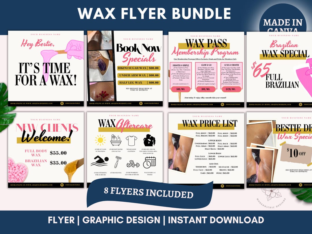 Wax Booking Flyer, Wax Specials Flyer, Content Done for You, Book Now ...