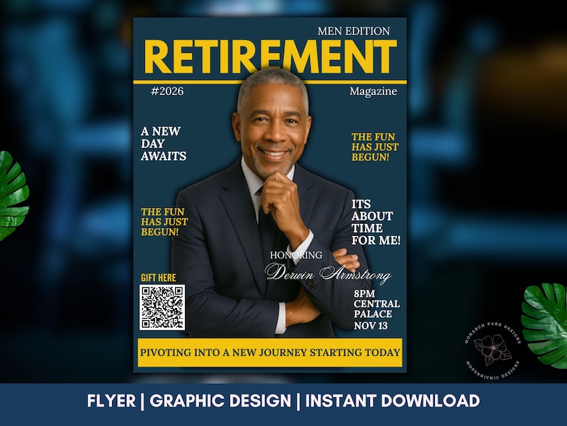 Editable Men’s Retirement Magazine Flyer, Canva Invitation Template - Etsy