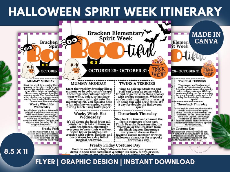 Editable Halloween Appreciation Spirit Week Itinerary, Teacher and ...