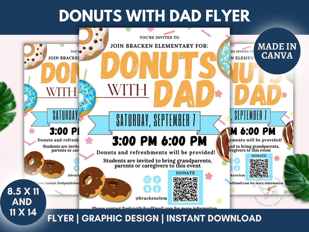 Donuts With Dad Flyer, PTO PTA, Father's Day Event, School Dad ...