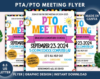 EDITABLE PTO PTA Meeting Informational Flyer, Printable Handout, School ...