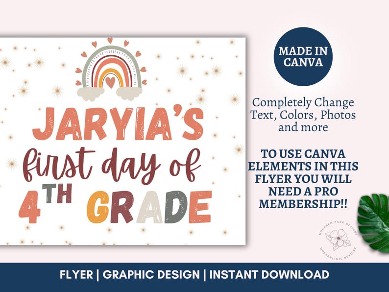 First Day of 4th Grade Sign Printable, Editable Canva Template, Back to ...