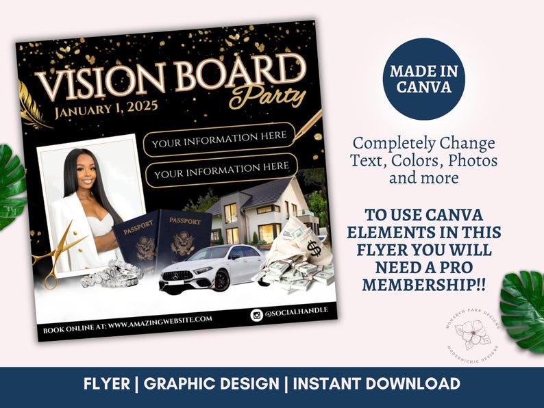 Vision Board Party Flyer Template: Editable Canva Design (digital ...