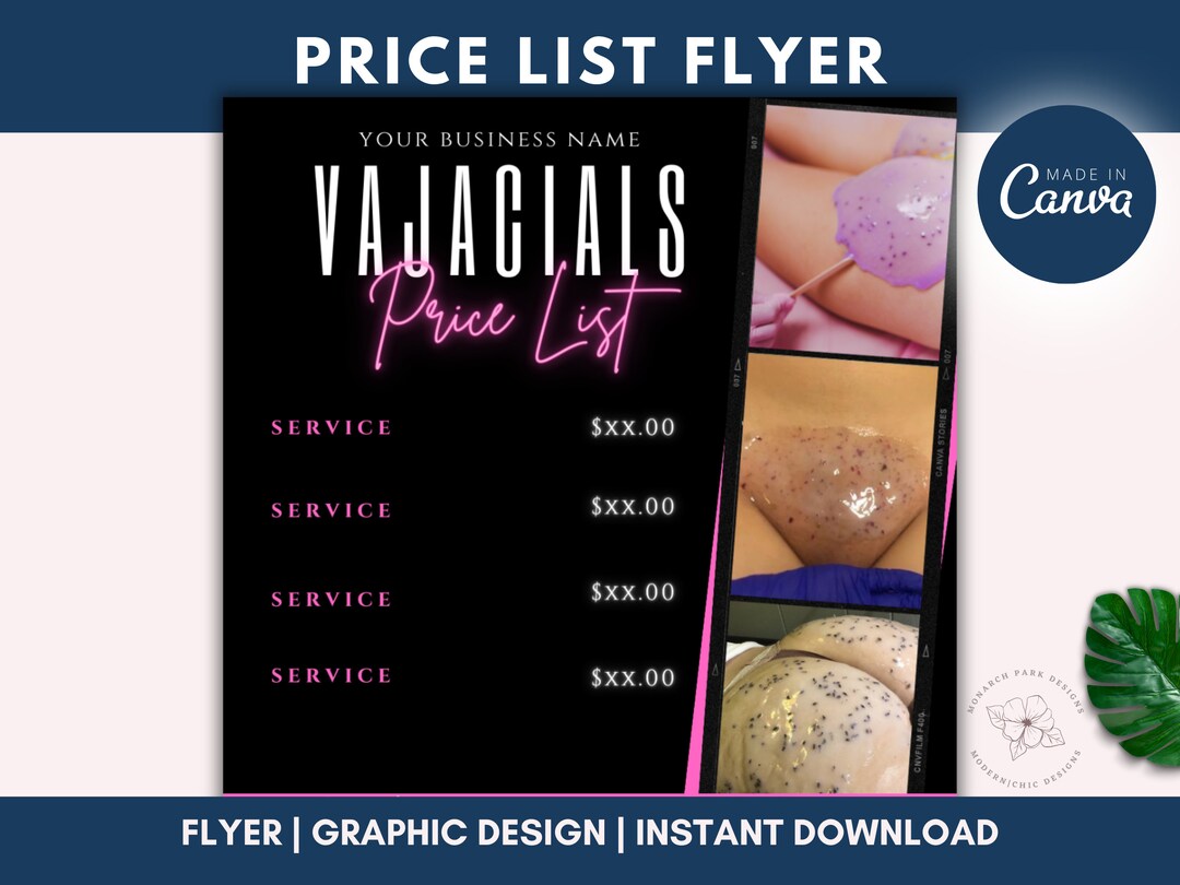 Vajacials Price List Template, Price List Flyer, DIY Flyer, Social Media Flyer, Instagram Post ...