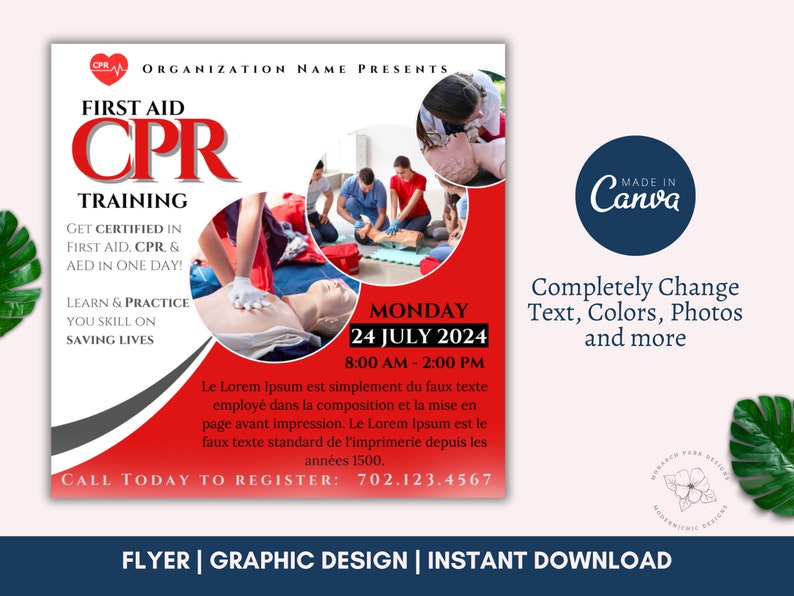 CPR Class Flyer Template: First Aid Training, Canva Editable (digital ...