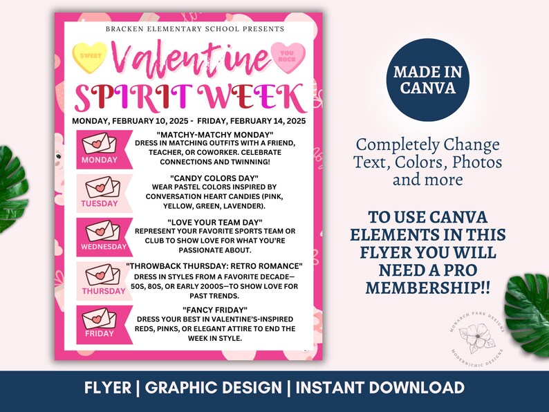 Editable Valentine Spirit Week Template, Spirit Week Schedule, February ...