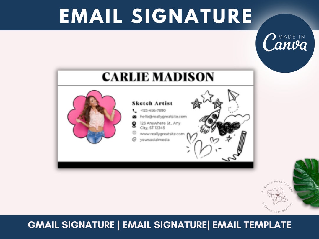 Email Signature Template Canva, Sketch Doodle Email, Artsy Signature ...