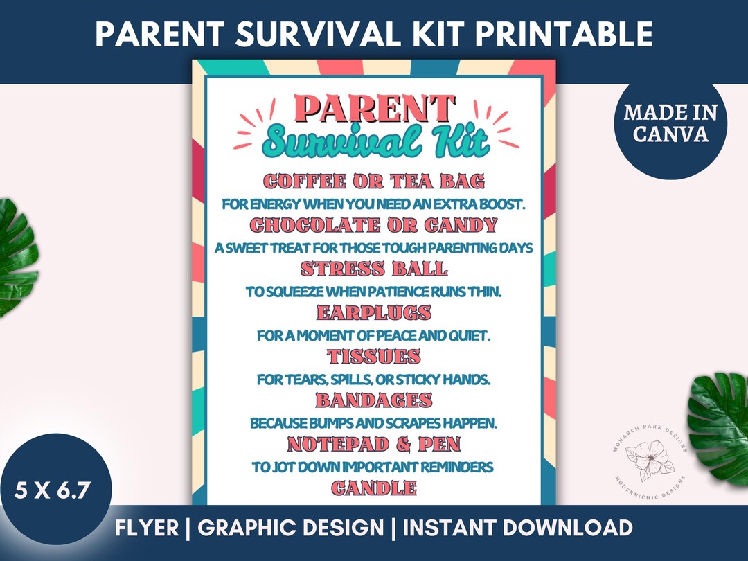 Parent Survival Kit Printable Gift Tag, First Day Back to School Gift ...