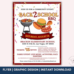 Back to School BBQ Flyer Template: PTA/PTO Event (canva Edit, Printable ...