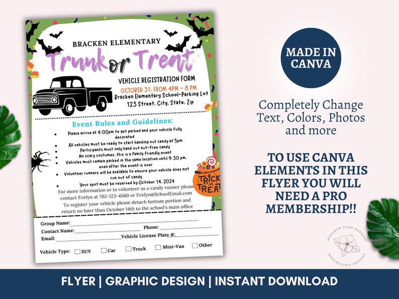 EDITABLE Trunk or Treat Sign up Sheet, Printable Halloween Invitation ...