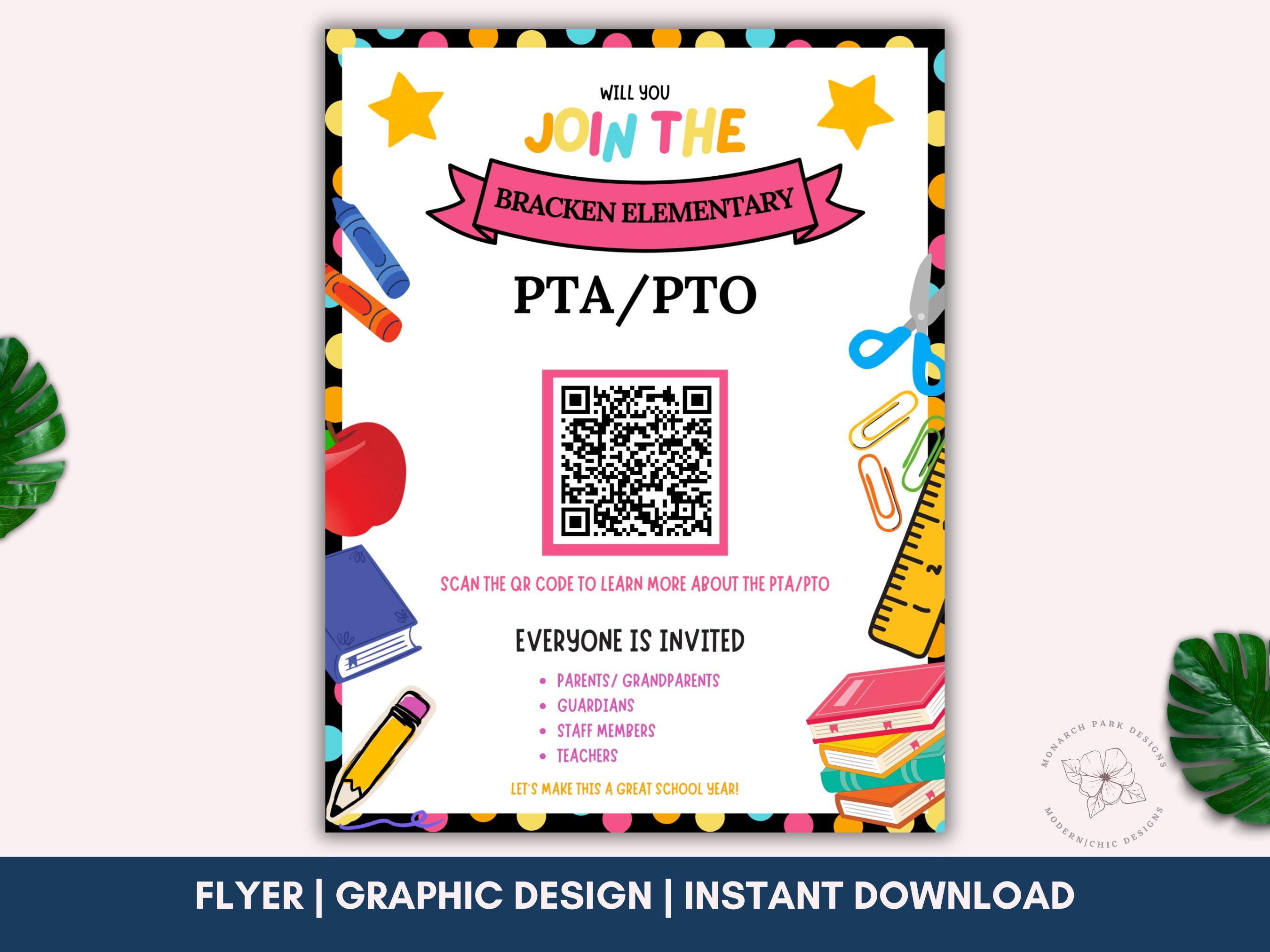 Join the Pto Flyer, School Pta Recruitment Flyer With QR Code ...