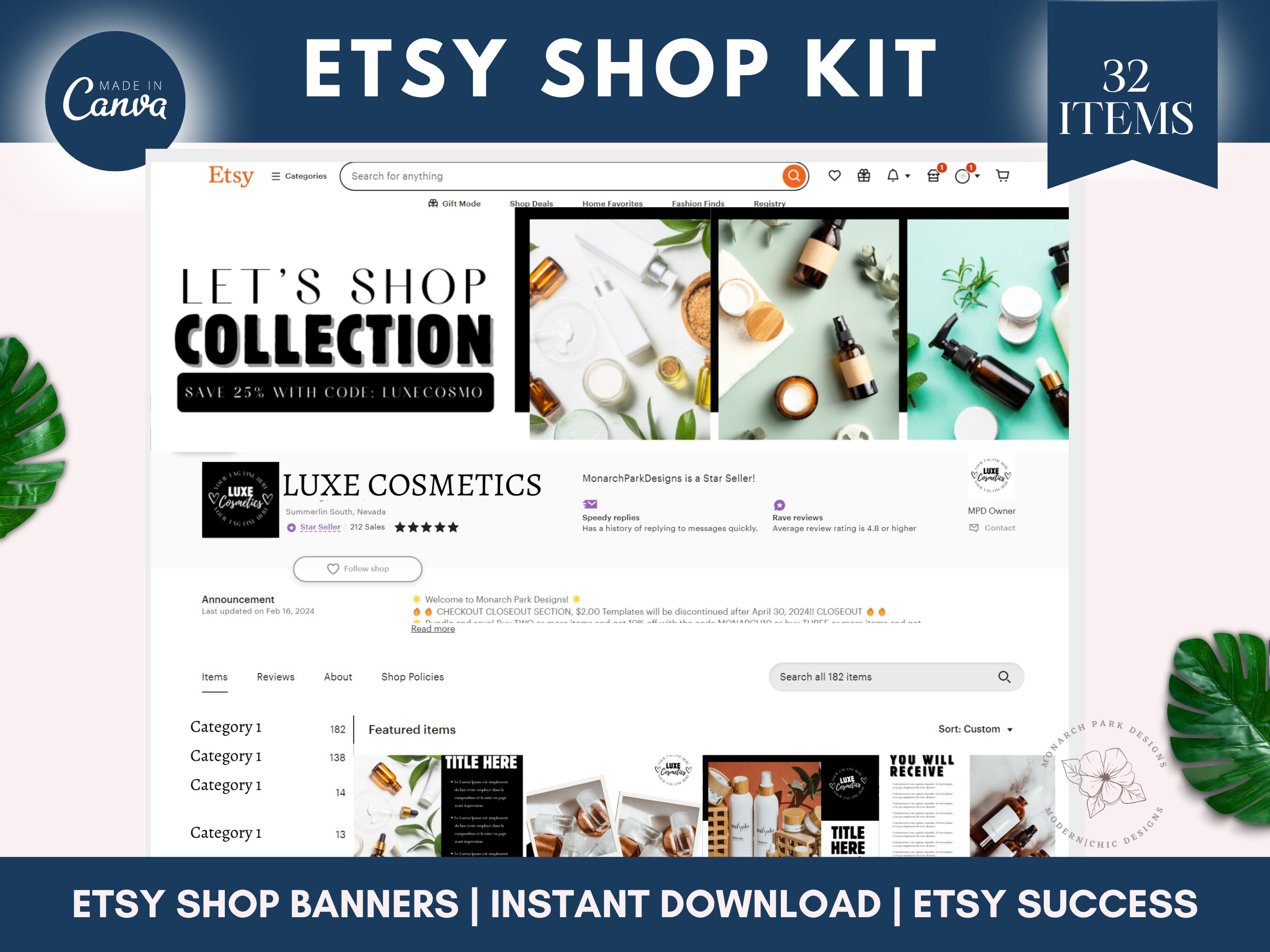 Etsy Shop Kit, Etsy Shop Banner, Black and White Minimal, Etsy Branding ...