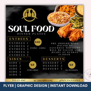 Editable Soul Food Flyer: Restaurant Specials, Canva Template - Etsy