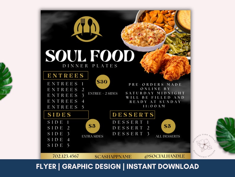 Editable Soul Food Flyer: Restaurant Specials, Canva Template - Etsy