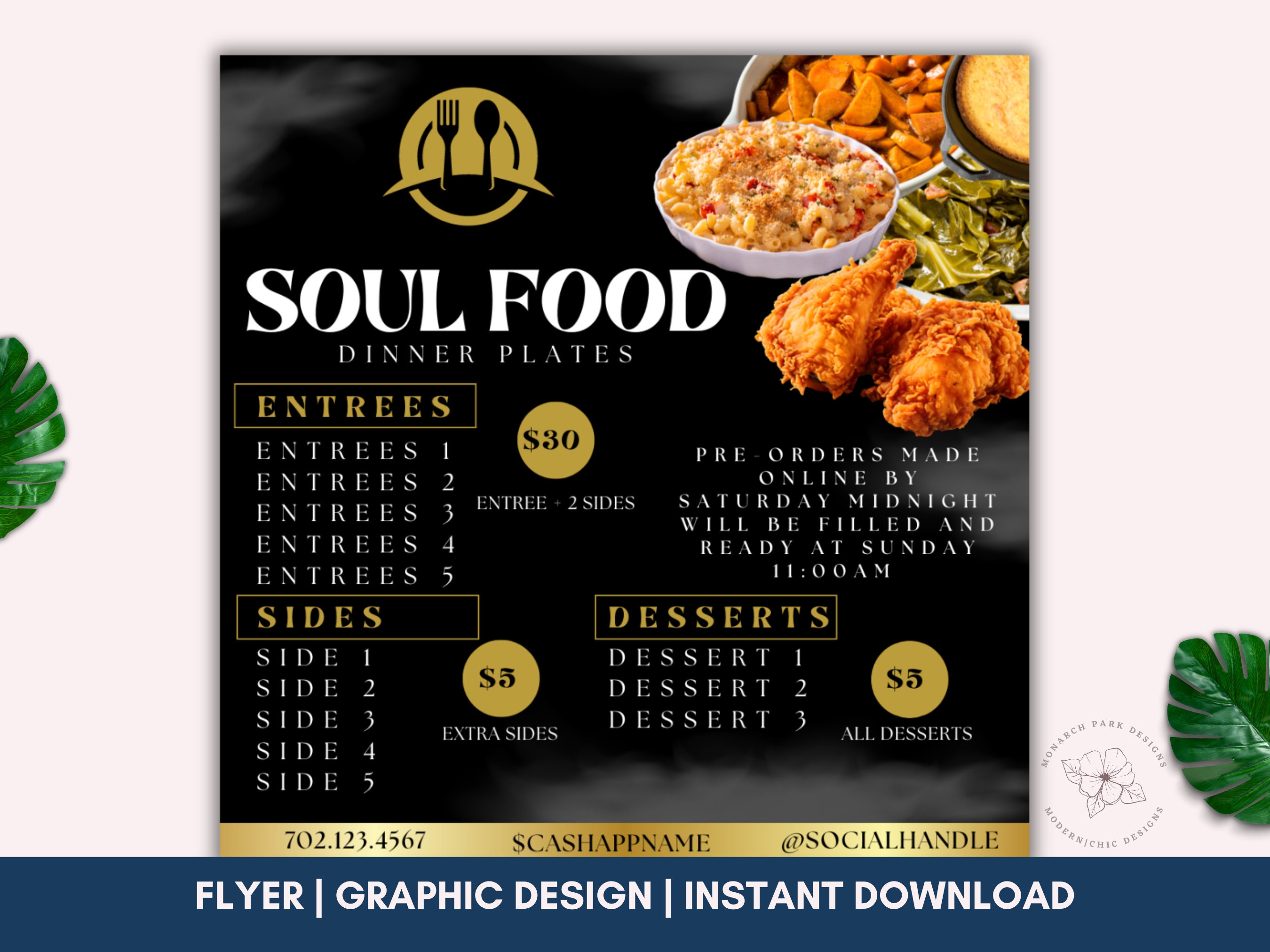 Editable Soul Food Flyer: Restaurant Specials, Canva Template - Etsy