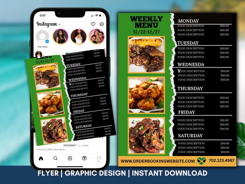 Weekly Jamaican Menu Flyer 8.5x11, Editable Caribbean Restaurant Weekly ...