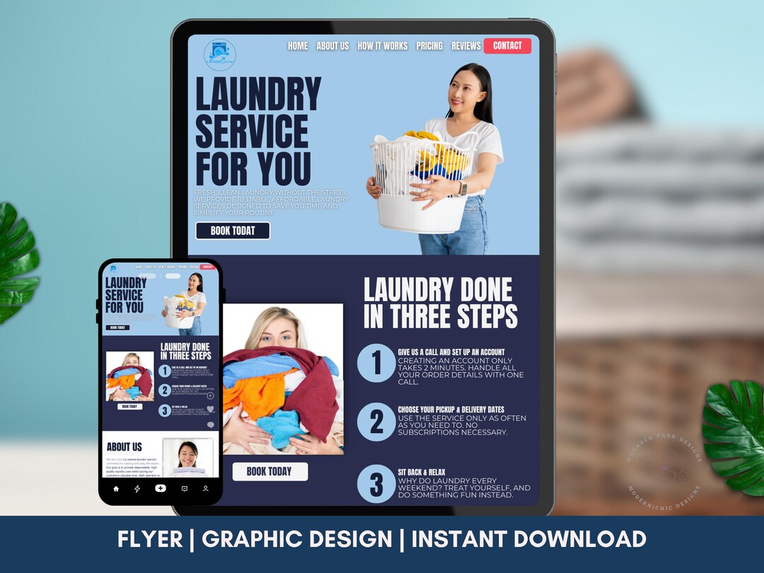 Laundry Service Canva Website Template | Wash & Fold Business Website | Laundry Pickup Delivery ...