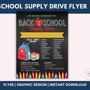 Chalkboard Back to School Supply Drive Flyer – Editable Canva Template ...