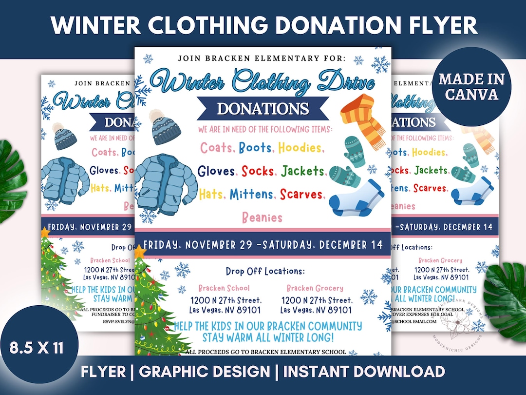 Winter Clothing Drive Flyer, Printable PTA PTO, Charity Church ...