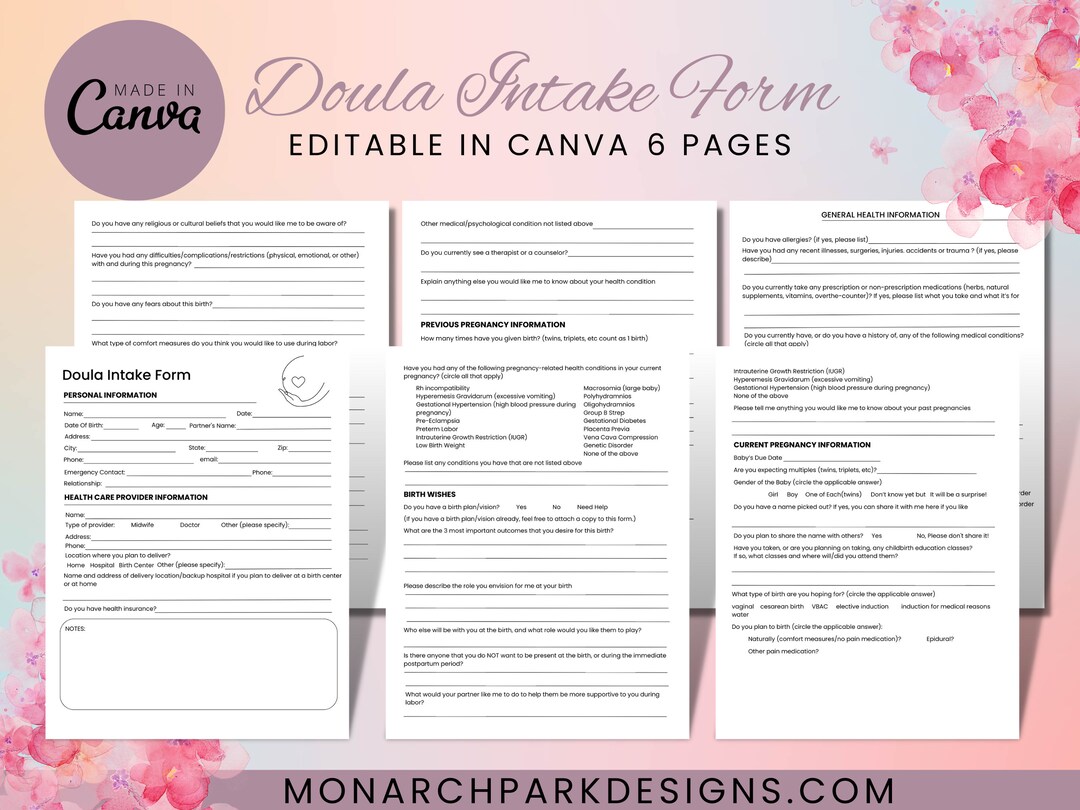 Doula Intake Form, Doula Business, Birth Doula Agreement, Doula ...