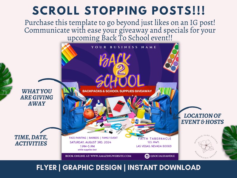 Editable Back to School Flyer Template: Backpack Giveaway (canva) - Etsy