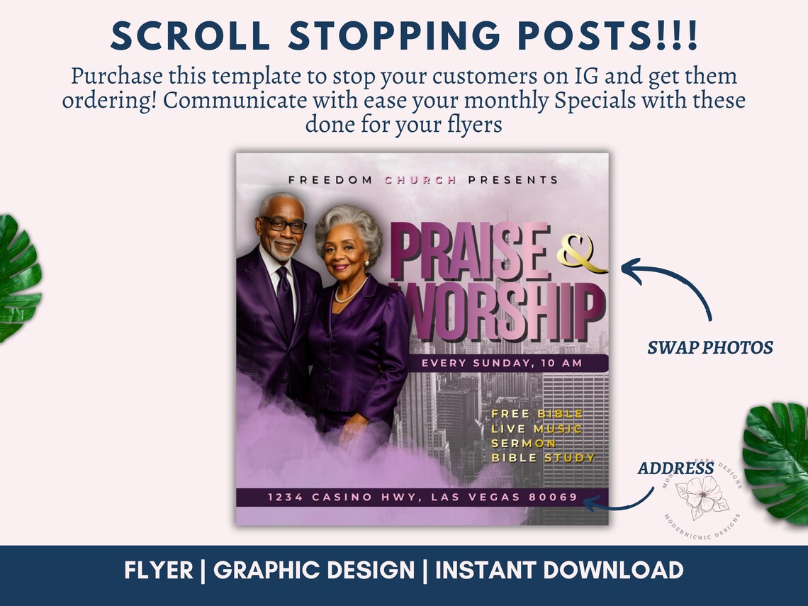 Praise and Worship Church Flyer, Sunday Service Canva Template, Pastor ...