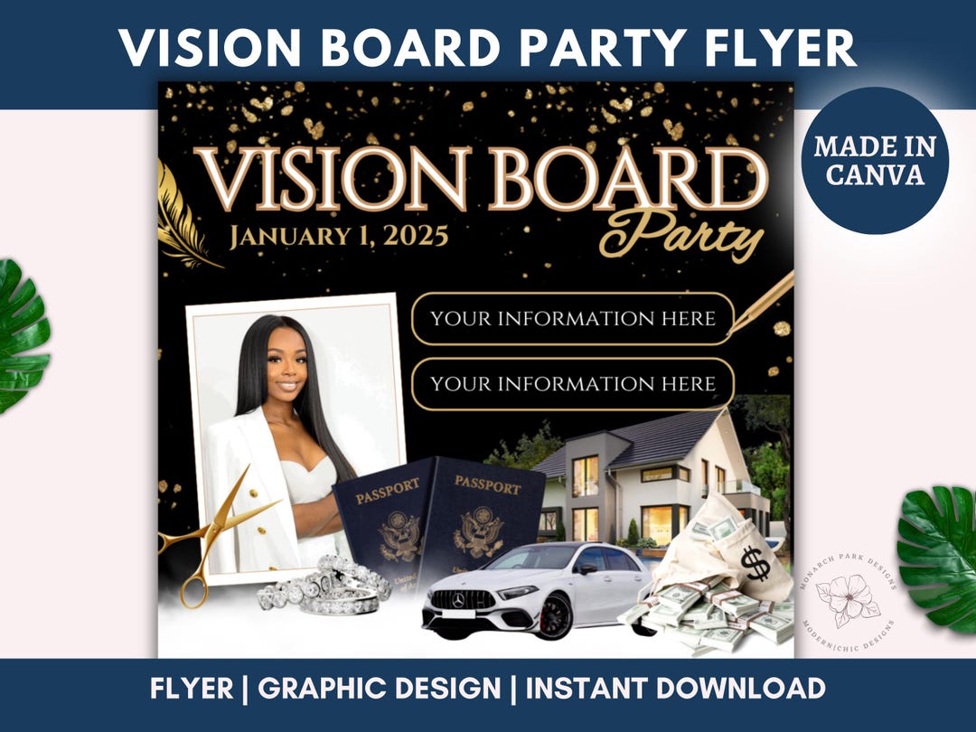 Vision Board Party Flyer Template: Editable Canva Design (digital ...